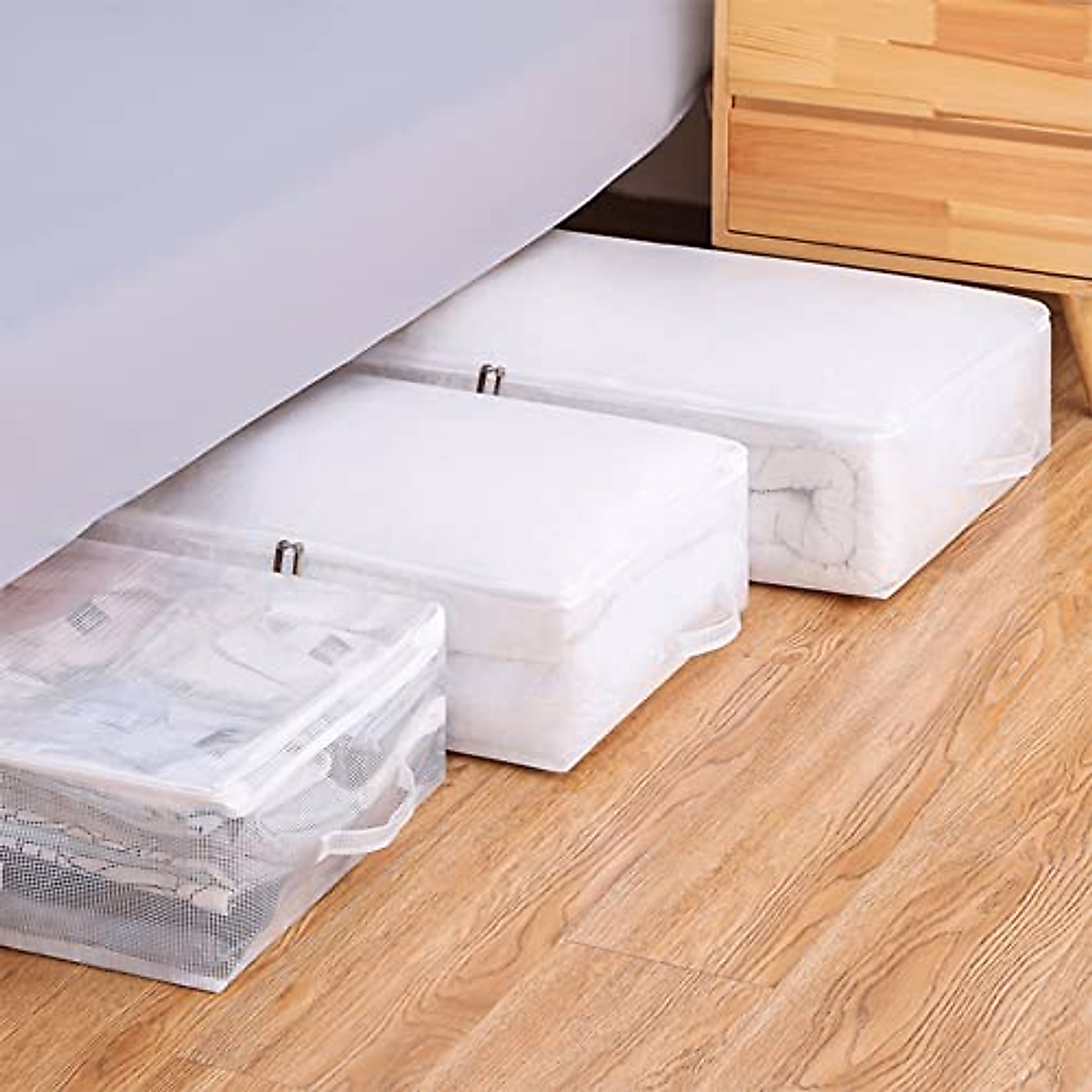 PVC Under-Bed Storage bags with Handle and Zipper Foldable Waterproof Organizer Bag for Clothing,Blankets, Comforters, Toys, Transparent,2or3 Pack