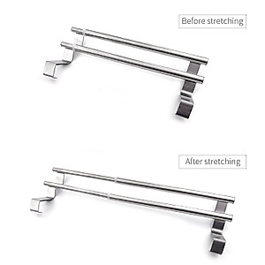 ADBEN Expandable Double Towel er Over Cabinet Cupboard Doors Stainless Steel Bath Towel Bar Towel Clothes er Towel Rack Holder for Bathroom Kitchen Towel Storage Shelf