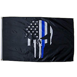 Nuge Demon Skull Police Memorial USA Flag 3' X 5' Indoor Outdoor Banner