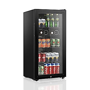 HAILANG 4.5 cu.ft Beverage Refrigerator With 150 Can,Freestanding Beverage Cooler For Office, Bar,Home|Double Glass Door&Adjustable Shelving (4.5cu.ft)