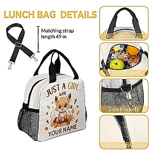 FUZZYFIT Personalized Fox Backpack with Lunch Box Set for Kids, 3 in 1 School Backpacks Matching Combo, Custom Cute Light Orange Bookbag and Pencil Case Bundle