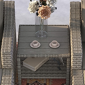 Outsunny 5 Piece Patio Furniture Set, All Weather PE Rattan Conversation Chair, and Ottoman Set with Coffee Table, Cushions & Pillows Included for Balcony, Porch, Deck, Pool, Lawn, Gray