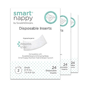 SmartNappy Disposable Inserts for by Amazing Baby Hybrid Diaper Cover, Extra Absorbent, No Plastic Liner, Size 2, 8-15 lbs, 72 Count