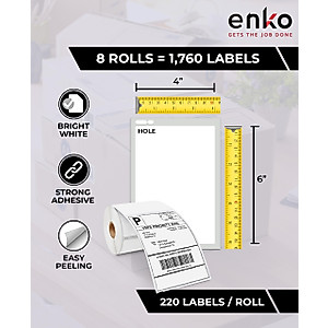 enKo Compatible Zebra 4x6 Label/Dymo Labels 1744907 (4 x 6") for Dymo Labelwriter 4XL Shipping Zebra Direct Thermal Printer (8 Rolls, 1760 Labels)