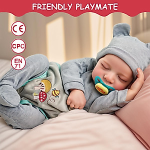 JIZHI Lifelike Reborn Baby Dolls - 17 Inch Realistic Newborn Baby Dolls Real Life Baby Dolls Full Vinyl Poseable Body Sleeping Baby Boy with Feeding Kit for Children 3+