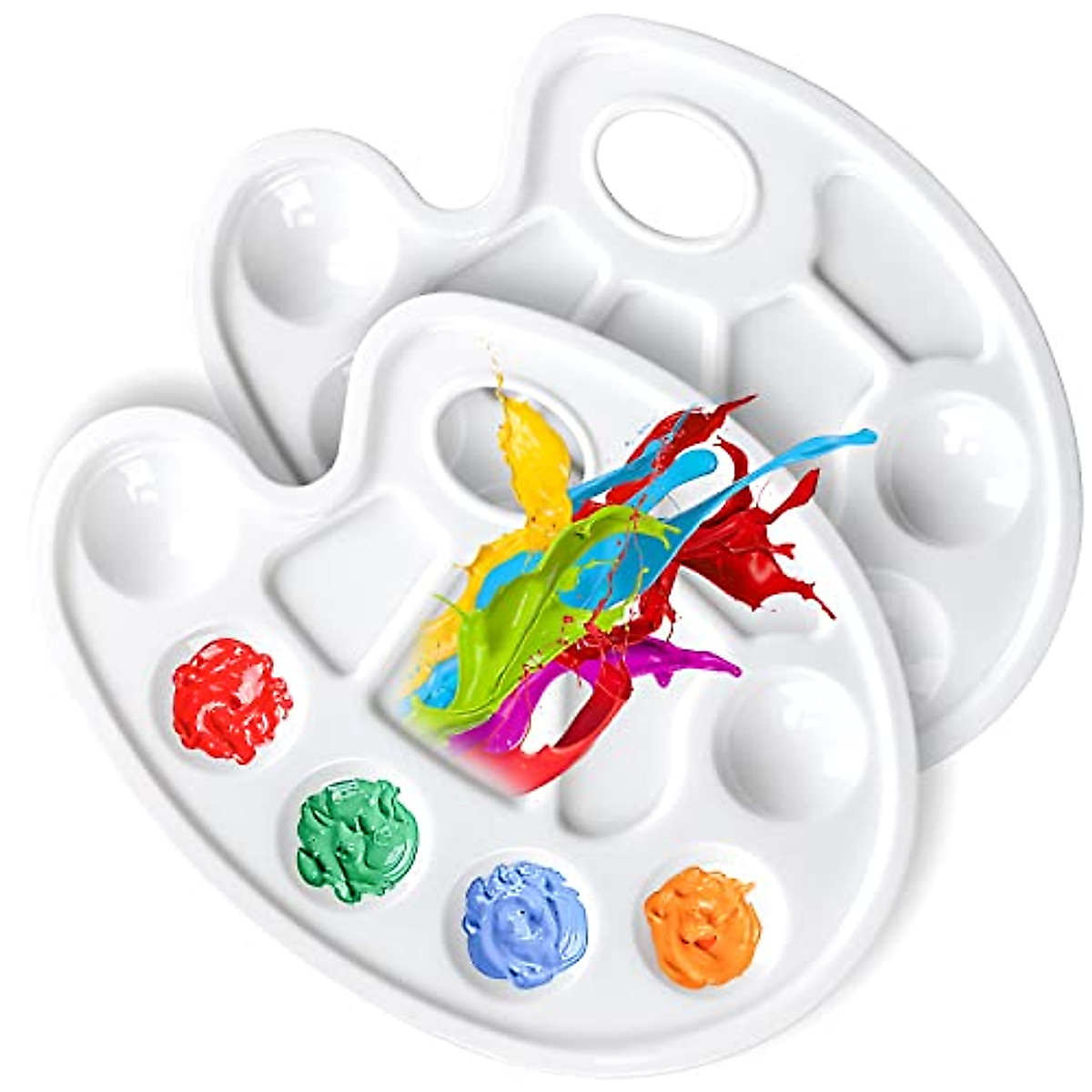 Oval Paint Tray Palettes, FANDAMEI Plastic Paint Tray Palette, Paint Palettes Paint Pallets with Thumb Hole for Adults & Kids, for Painting or DIY Craft Class, White, 2 PCS