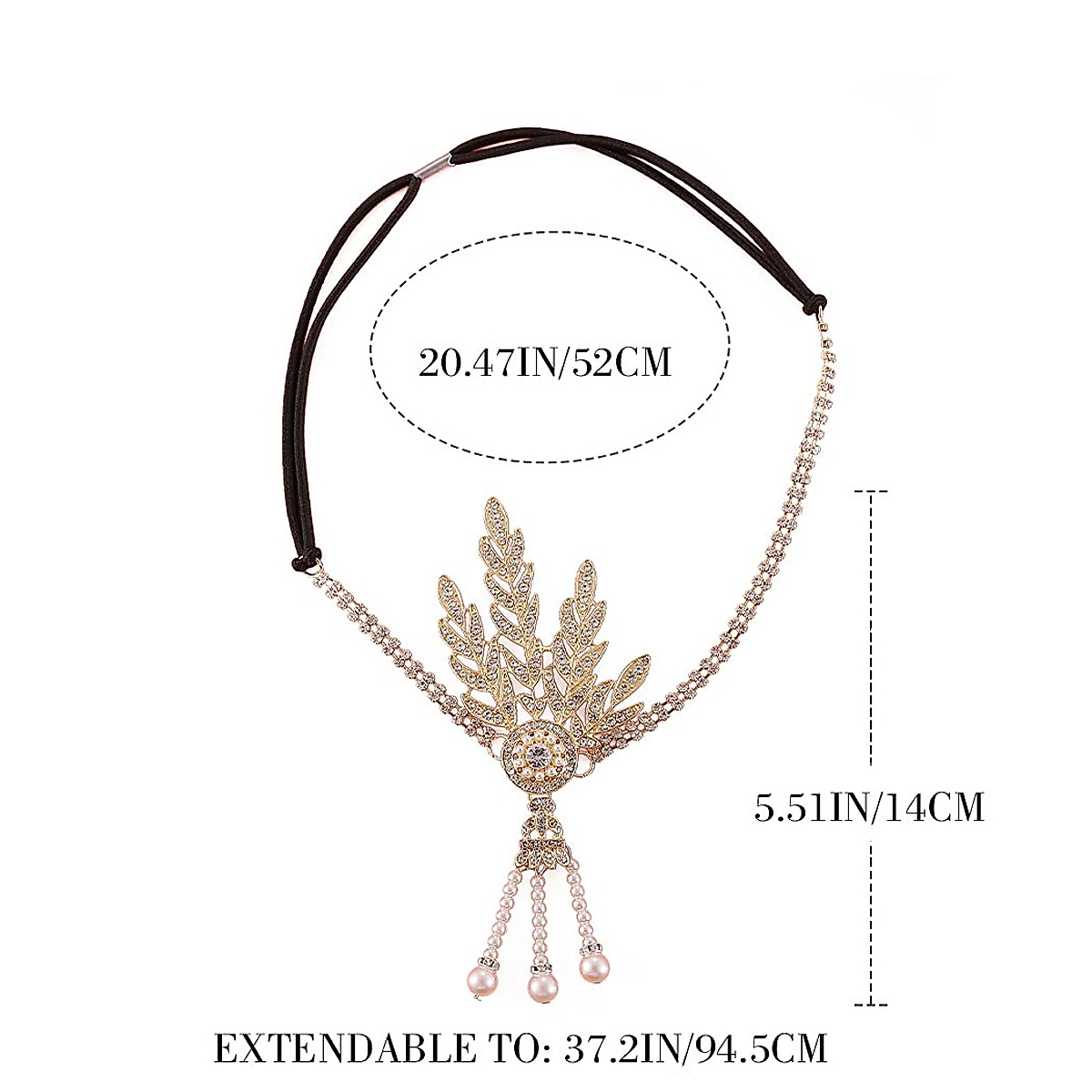 GORTIN 1920's Flapper Headband Leaf Rhiestones Headpiece Pearl Tassel Headdress Bride Wedding Head Bands Bridal Flapper Hair Accessories Head Chain for Women and Girls (Gold)