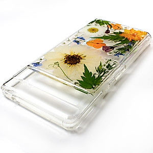 Unique Real Pressed flower foral Clear Soft Phone cases cover With Bumper for Google Pixel 8 with large Flower Design Fit (Pixel 8)