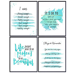 Blue Inspirational Motivational Quotes Wall Art - Inspiring Art Posters 11x14- Encouraging Self Improvement Positive Affirmations Sayings Wall Decor - Uplifting Encouragement Gifts for Empowered Women
