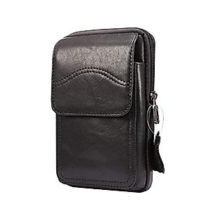 Genuine Leather Cell Phone Belt Holster Waist Bag Crossbody Purse Travel Bag for Galaxy S20+ S10 Plus,A30s,A10s,A50,Note9,Note 8, Google Pixel 4 XL,Xiaomi Mi 9T, Redmi 8A,OnePlus 7T,BLU Vivo XL5-Black