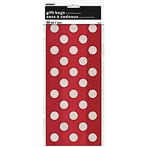 Polka Dot Cellophane Bags - 11" x 5", Ruby Red, 20 Pcs