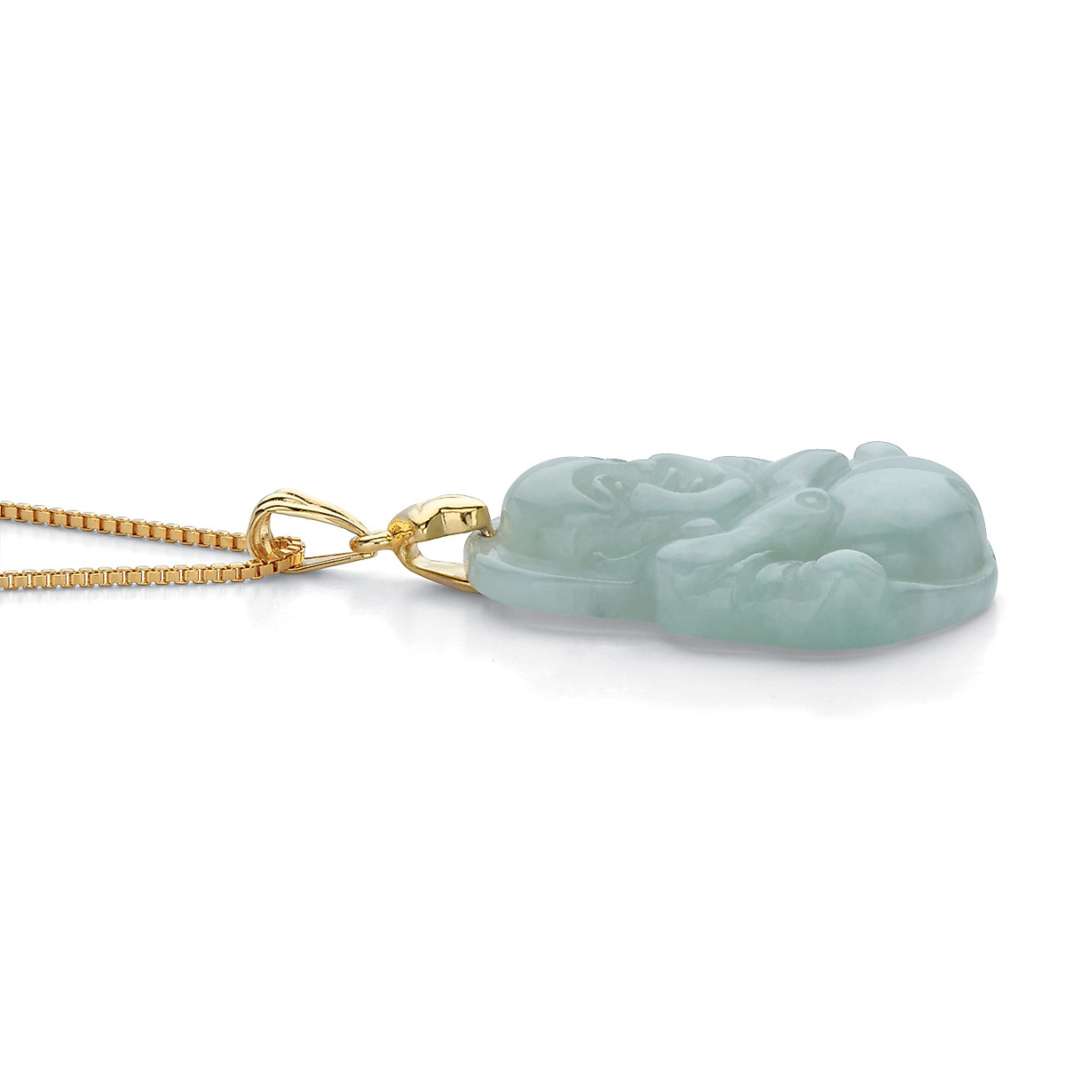 PalmBeach Yellow Gold-plated Sterling Silver Genuine Green Jade Buddha Charm Pendant (32mm), 18 inch Chain