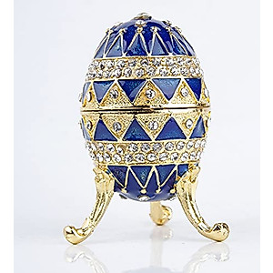 SEVENBEES Hand Painted Enameled Russian Faberge Egg Trinket Box Hinged Jewelry Boxes Ring Holder Gift for Home Decor