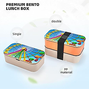 Corlorful Park Adult Lunch Box, Bento Box, With Cutlery Set Of 3, 2 Compartments, Rectangular, Lunch Box For Adults