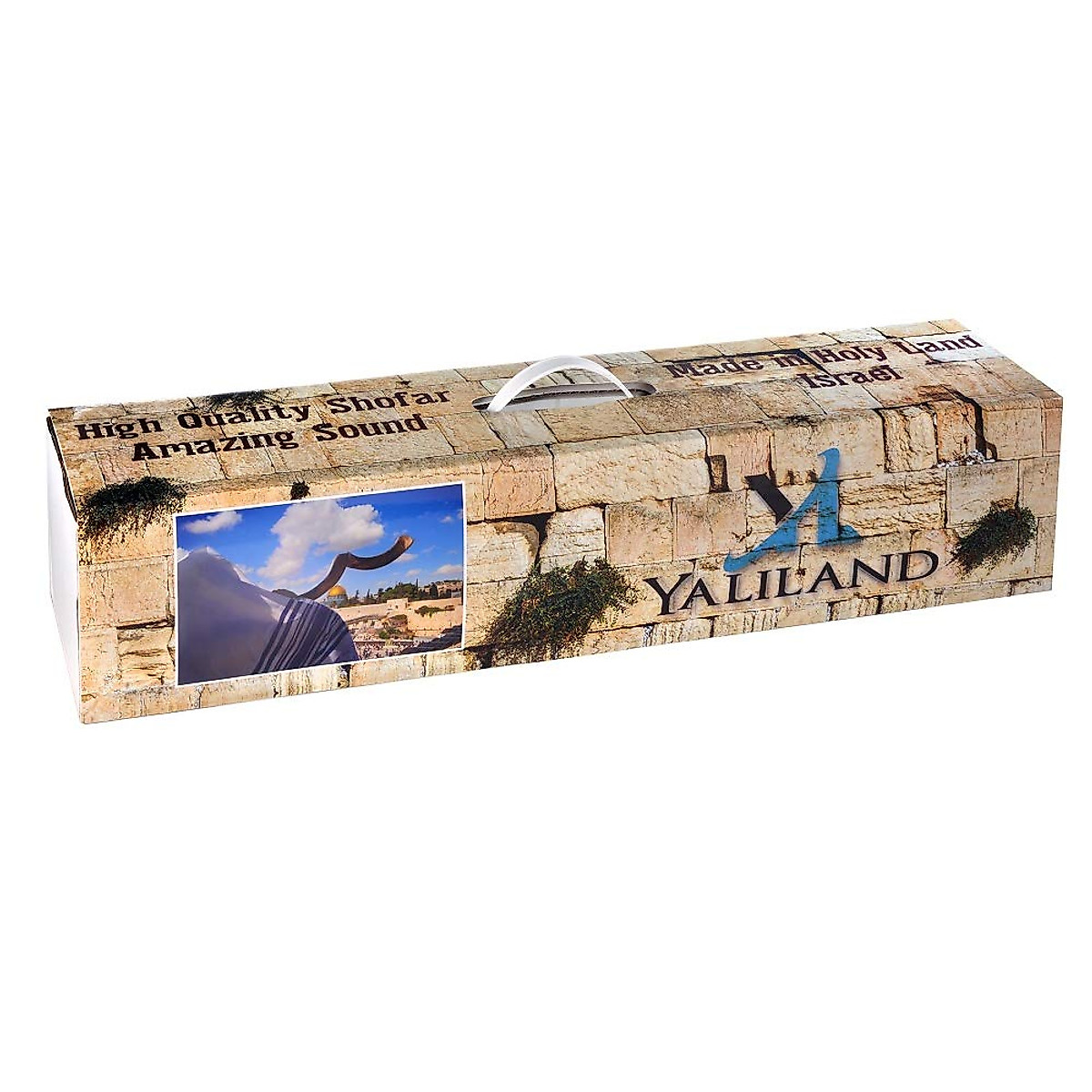 SHOFAR Set Half Polished Half Natural Kudu Horn Yemenite + Bag + Spray + Guide + Carrying Box Case (30"-32") From Israel