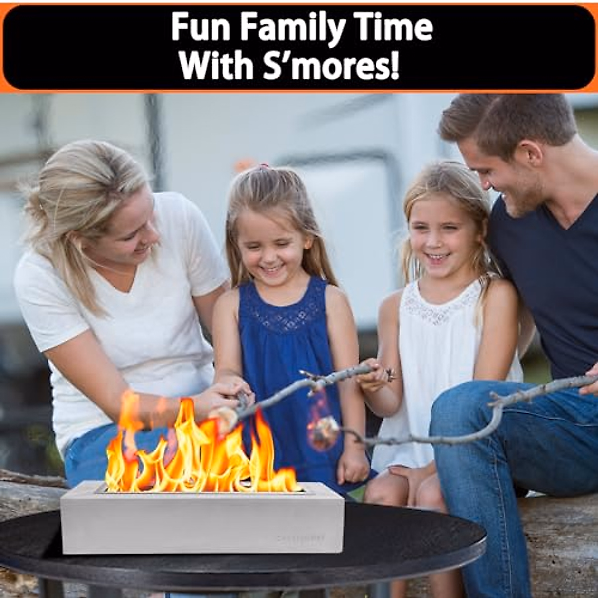 Table Top Firepit, Mavalzy Rectangle Indoor Tabletop Rubbing Alcohol Frie Pits for Outdoor Fireplace Concrete Bowl Pot Portable Fire with Extinguisher