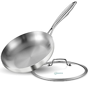 LOLYKITCH 12 Inch Tri-ply 18/8 Stainless Steel Chef's Pan,Frying Pan with Lid,Skillet,Induction Cooking Pan,Pot and Pan Set,Dishwasher and Oven Safe,Detachable Handle.