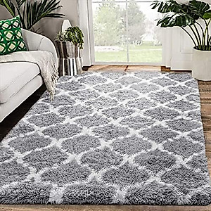 Zareas Soft Geometric Fluffy Rugs for Living Room, 5x8 Feet Area Rug, Shag Grey Rug, Shaggy Bedroom Rug, Plush Rug, Modern Moroccan Fuzzy Rugs for Apartment, Classroom, Home Office, Dorm, Room Decor