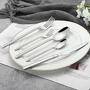 Forged Silverware Set for 8, Heavy Duty Stainless Steel Flatware Set, Prendcyx 40 Piece Premium Cutlery Sets including Spoons and Forks Set, Dishwasher Safe