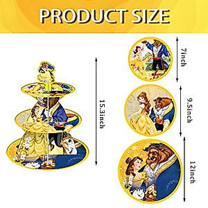 XFYCUTE Beauty and The Beast Party Supplies-Beauty and The Beast 3 Tier Cupcake Stand Birthday Dessert Display Stand for Kid's Birthday Party Decoration