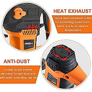 SHIELDPRO 1-1/4 Inch SDS-Plus 13 Amp Rotary Hammer Drill Heavy Duty, Safety Clutch 3 Functions with Vibration Control,Including Grease, Flat Chisels, Point Chisels and 3 Drill Bits