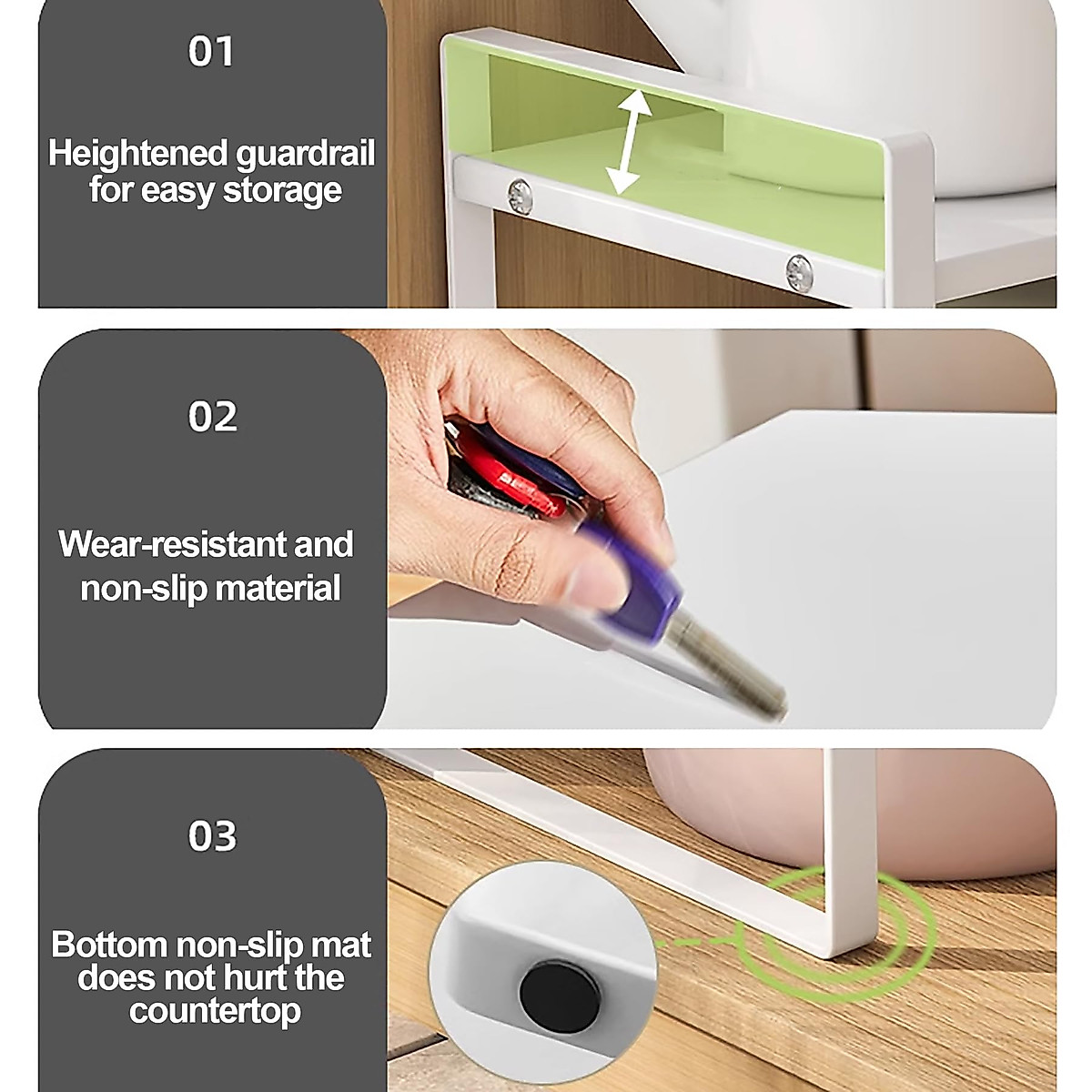 LONONE Under Cabinet Organizer Shelf Under Sink Organizer Kitchen Adjustable Under Sink Organizers and Storage Bathroom,White,Double Layer