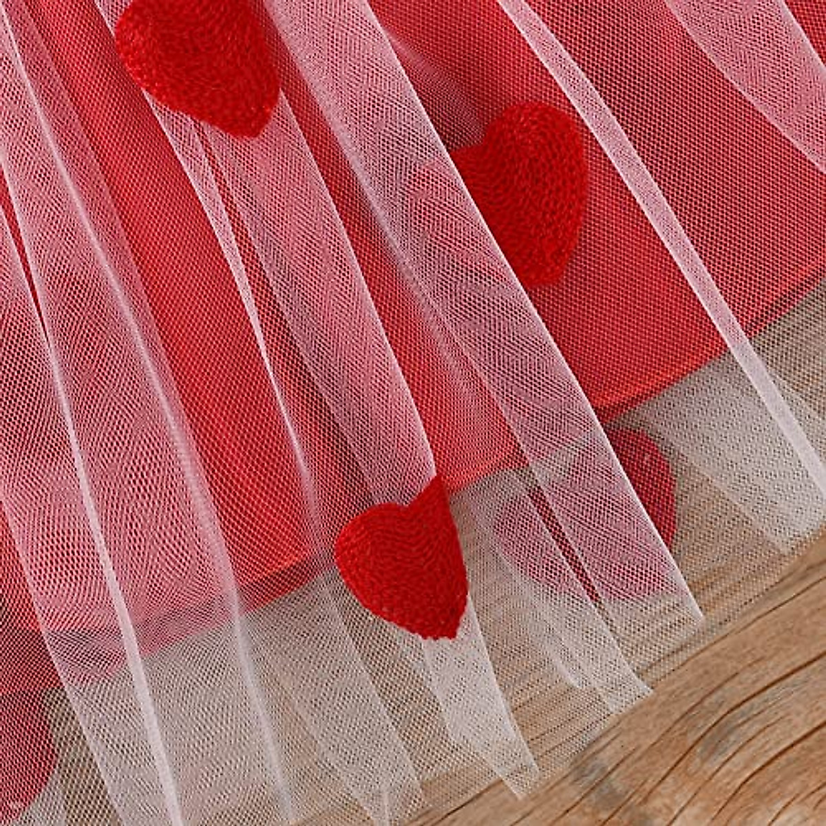 Toddler Baby Girl Valentine's Day Outfits Love Heart Print Princess Long Sleeve Ruffles Skirt Tutu Dress