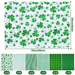 60 Sheets Large Size St.Patrick's Day Tissue Paper Bulk, 20 x 30" Shamrock Wrapping Tissue for Irish Paper Flower Pom Poms Green Clover Art Tissue for Spring Birthday Holiday Gift Wrapping Party Decor