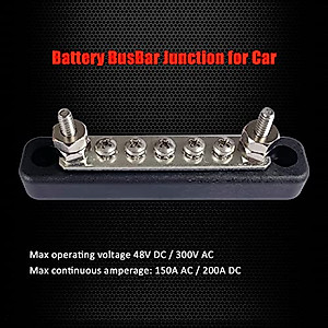 Ampper 5 Terminals Bus Bar, 4.2" Ground Distribution Block Brass Battery BusBar Junction for Car Vehicle Rv Truck Marine Boat Audio Amplifier and More (Black)