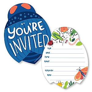 Big Dot of Happiness Buggin' Out - Shaped Fill-In Invitations - Bugs Birthday Party Invitation Cards with Envelopes - Set of 12