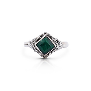 Koral Jewelry Created Emerald Vintage Gipsy Small Ring 925 Sterling Silver Square Stone Boho Chic US Size 5 6 7 8 9 (6)