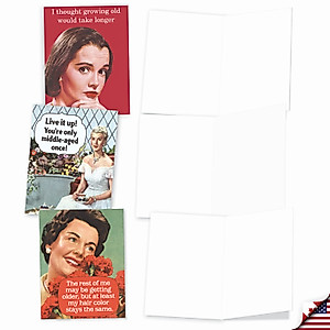 The Best Card Company - 10 Blank Funny Greeting Cards for Women (4 x 5.12 Inch) - Boxed All Occasion Assortment - Ageless Wisdom M6620OCB