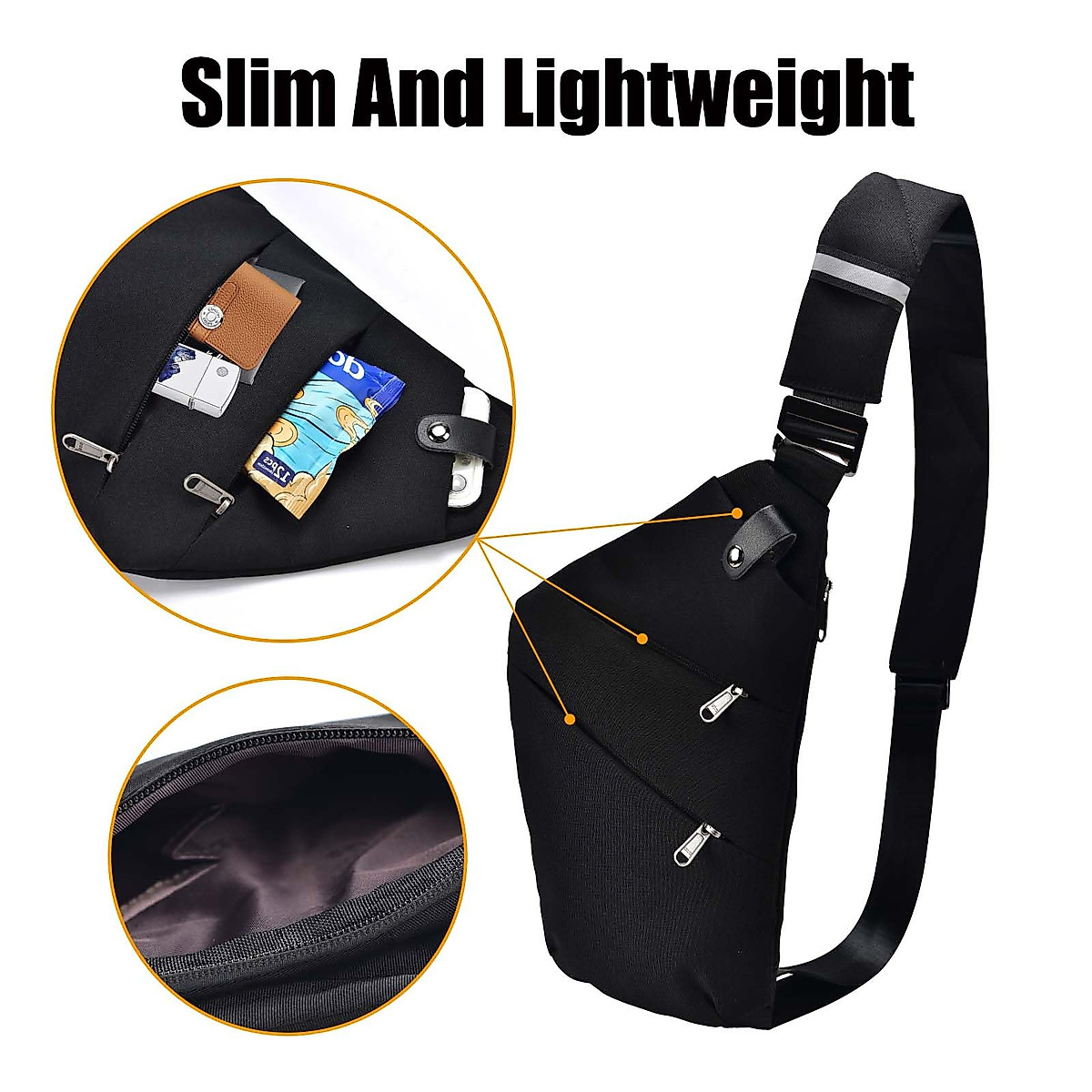Fibrdoo Multi-pocket Chest Bag, Anti-Theft Shoulder Bag, Waterproof Sling Crossbody Bag, for Men/Women Outdoor Bicycle Hiking Jogging, Black