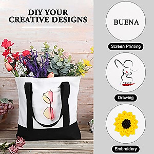 10 Pack Large Canvas Tote Bag with Pocket Kitchen Reusable Grocery Bags Bulk Black and Natural Plain Canvas Tote for Women DIY Beach Blank Multipurpose Cotton Tote Bag Set