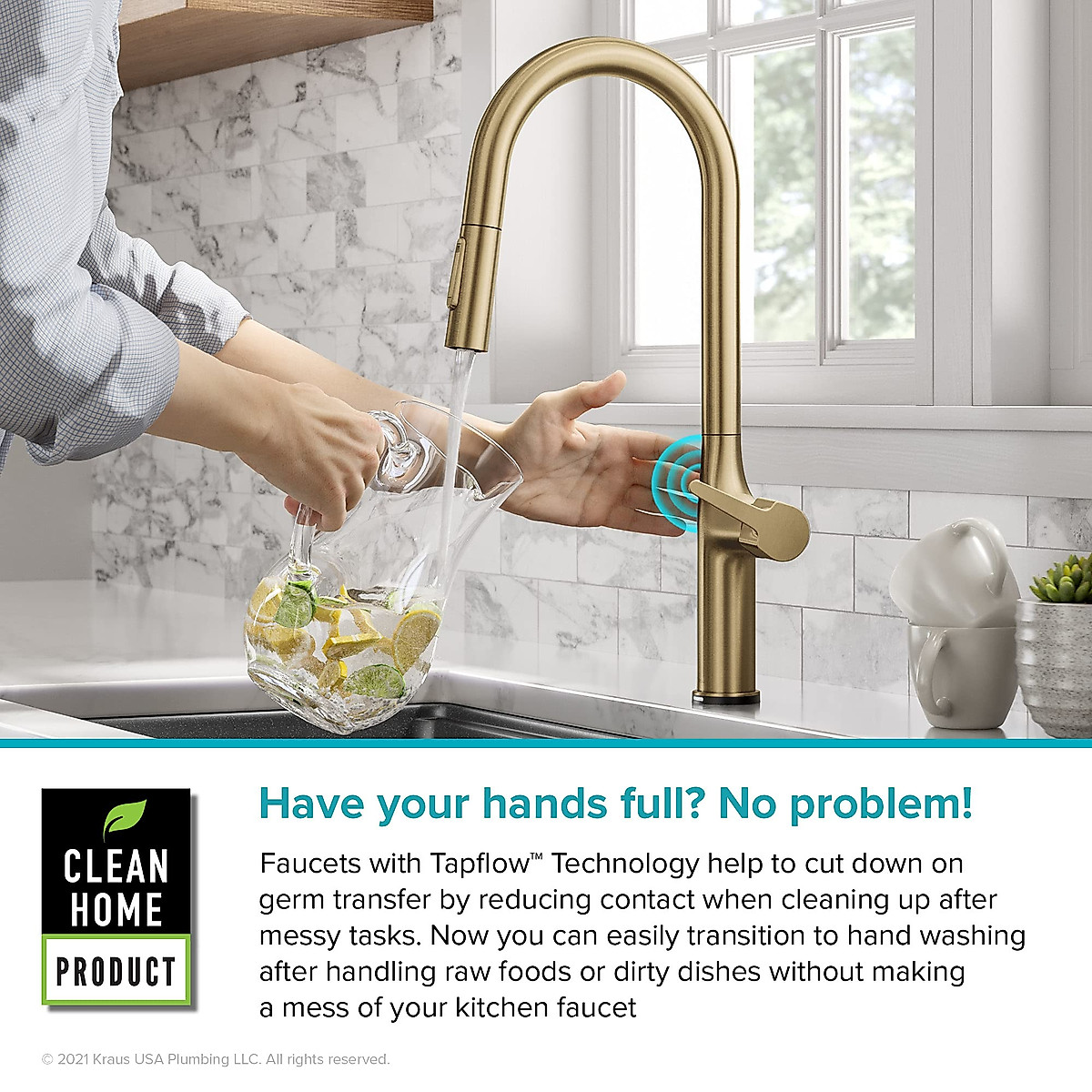 Kraus KTF-3101BG Oletto Contemporary Single-Handle Touch Kitchen Sink Faucet with Pull Down Sprayer, 19 7/8 Inch, Brushed Gold