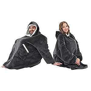 Qeils Oversized Wearable Blanket Hoodie | Hooded Blanket Sweatshirt with Deep Pockets, Cozy Warm Fleece Sherpa Blanket,Gifts for Adults Mom Wife Girlfriend Men (Black, Adult)