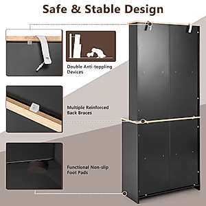 LOKO 72" Kitchen Hutch Storage Cabinet, Freestanding Pantry Buffet Cabinet with Glass Doors, Open & Closed Storage, 3-Position Adjustable Shelves, Tall Cupboard Storage Cabinet (Black)