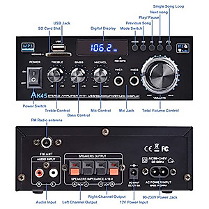 Stereo Audio Amplifier Receiver, 300Wx2 Home Dual Channel Bluetooth 5.0 Sound Speaker AMP, Home Amplifiers FM Radio, USB, SD Card, with Remote Control Home Theater Audio Stereo System Components