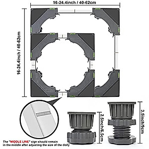 WBD WEIBIDA Washing Machine Base Stand with 4 Locking Wheels & 8 Strong Feet, Mini Fridge Stand Adjustable Flat Dolly Cart Mobile Base for Washer, Dryer, Refrigerator, Furniture and Appliance