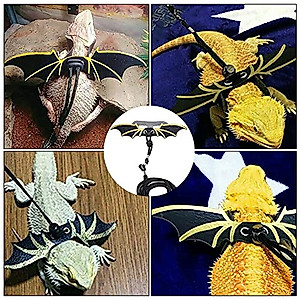 Bearded Dragon Harness Leash, Leather Lizard Traction Belt Adjustable Reptile Leash with Wings for Lizard Amphibians