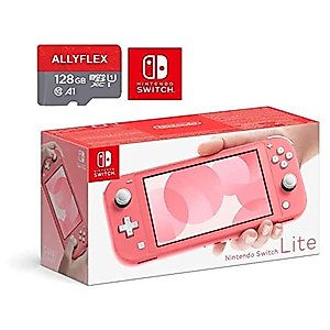 Newest Nintendo Switch Lite Game Console, Coral Pink With 128GB AllyFlex MemoryCard