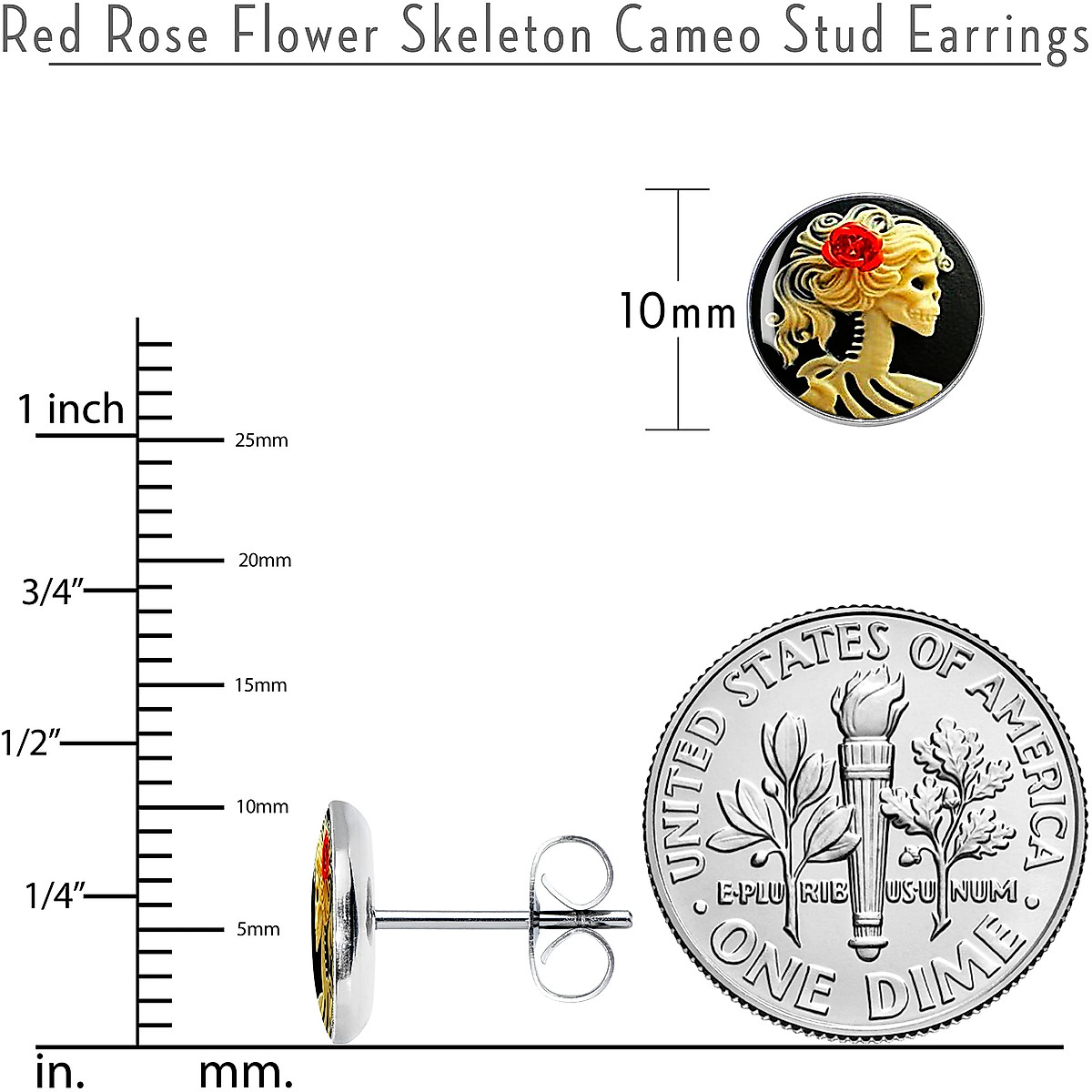 Body Candy Stainless Steel Red Rose Skeleton Stud Earrings