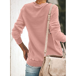 FARYSAYS Women's Winter Clothes for Women Casual Crewneck Sweatshir Long Sleeve Solid Color Shirt Soft Lightweight Loose Tops Pink Small