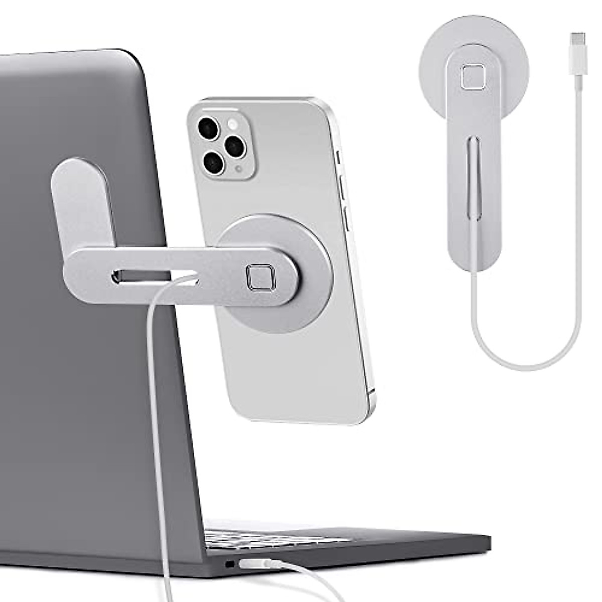 RISLG Laptop Phone Holder, Magnetic Phone Holder, Wireless Charging Monitor Stand, 2 in 1 Portable Foldable Laptop Phone Mount, Portable Foldable Monitor Side Mount Bracket