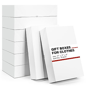 ZORRITA 10 Pack White Gift Boxes with Lids, 17 x 11 x 4 Inch Extra Deep Shirt Boxes Robe Boxes, Auto Pop-up Boxes for Clothes Presents