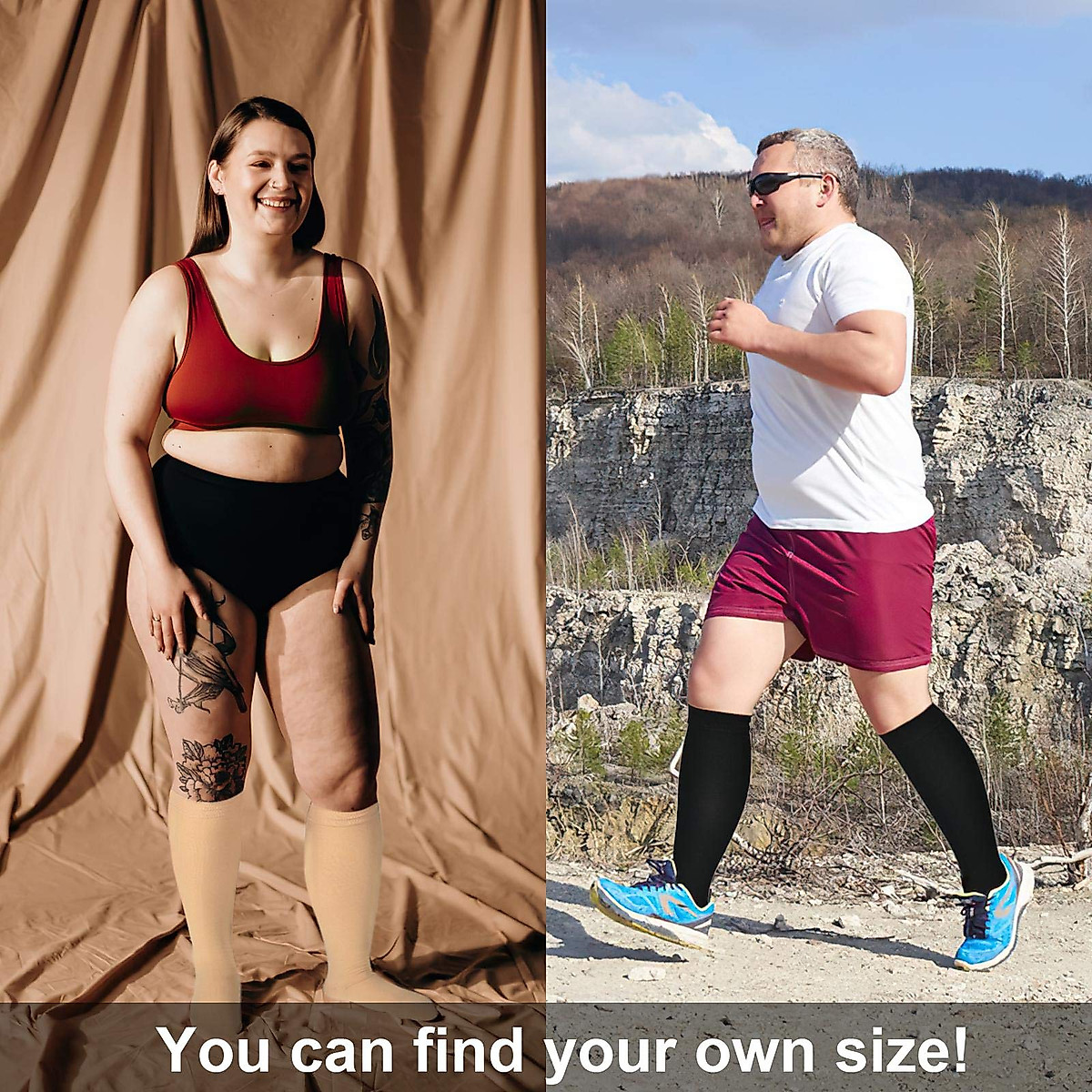 2XL Extra Wide Calf Compression Socks for Women Men 20-32 mmHg Knee High Plus Size