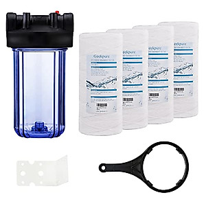 Geekpure Single Stage Whole House Water Filter System with 10-Inch Clear Housing-1"Port with 4 Pieces PP Filter
