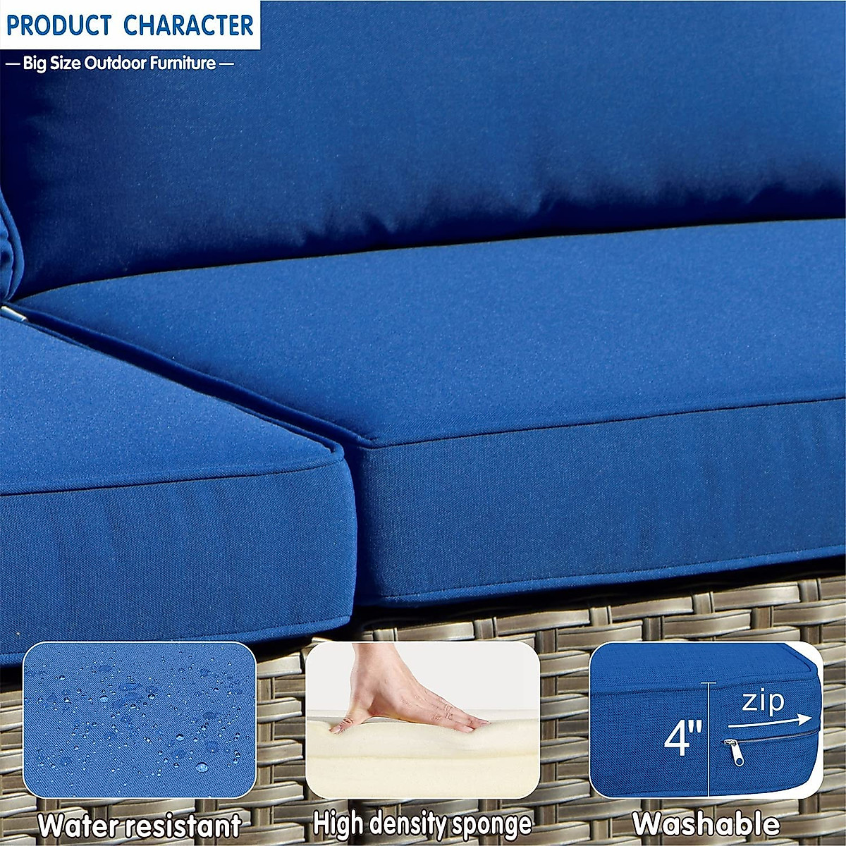 ovios Patio Furniture Set 12 Pieces Outdoor Conversation Set All Weather Wicker Rattan Sectional Sofa Sets with Thick Cushions Fully Assembled Furniture, Big Size, Grey Wicker, Navy Blue