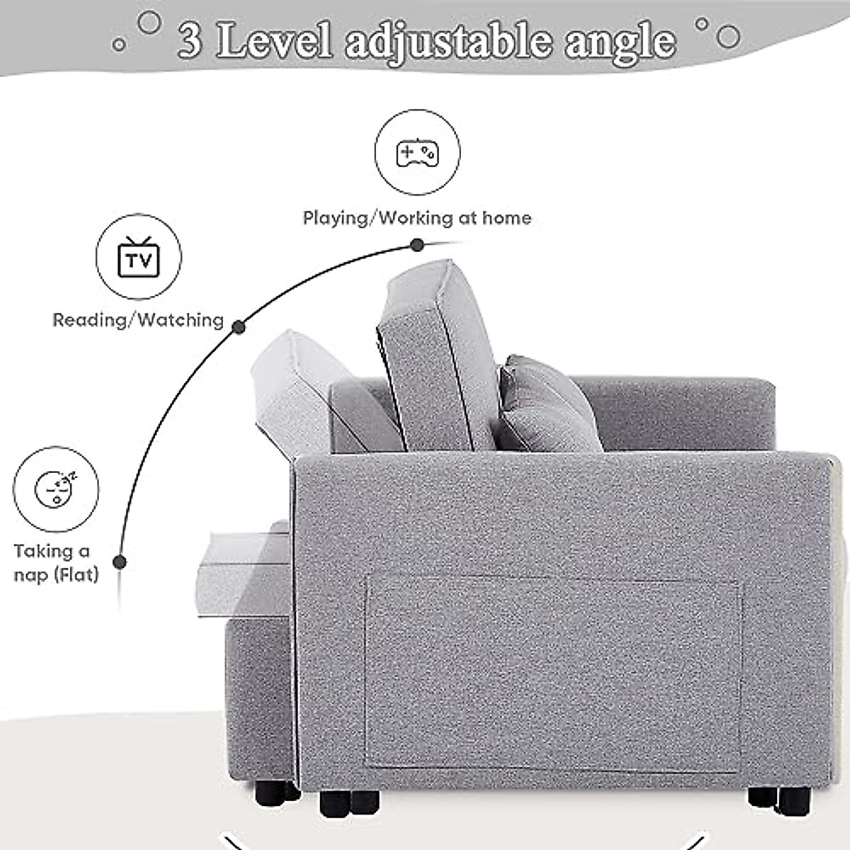 Antetek Sleeper Sofa Couch Bed, 54" Modern Linen 3 in 1 Convertible Loveseat Sleeper with Pullout Bed, Small Love seat Futon Sofa w/Adjustable Backrest for Living Room Bedroom, Light Grey