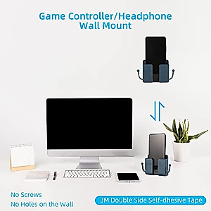 4 pieces Wall Mount Phone Holder Adhesive Wall Beside Organizer Storage Box Plastic with Hooks Remote Control Phone Brackets Holder Charging Phone Stand for Bedroom Living Room Bathroom (Green)